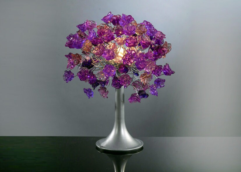 Purple Table Lamp Bedside Table Lamp With Purple Flowers - Etsy