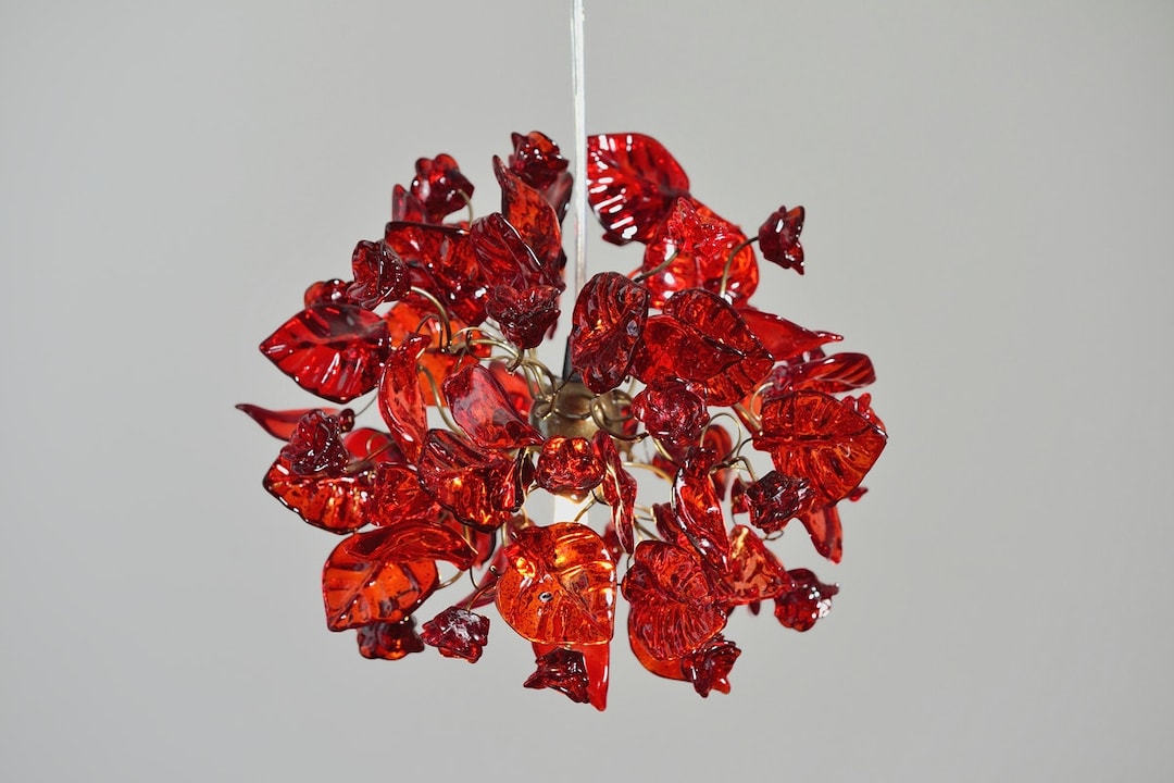 Red Light Fixtures With Red Flowers and Leaves for Hall, Desk or ...
