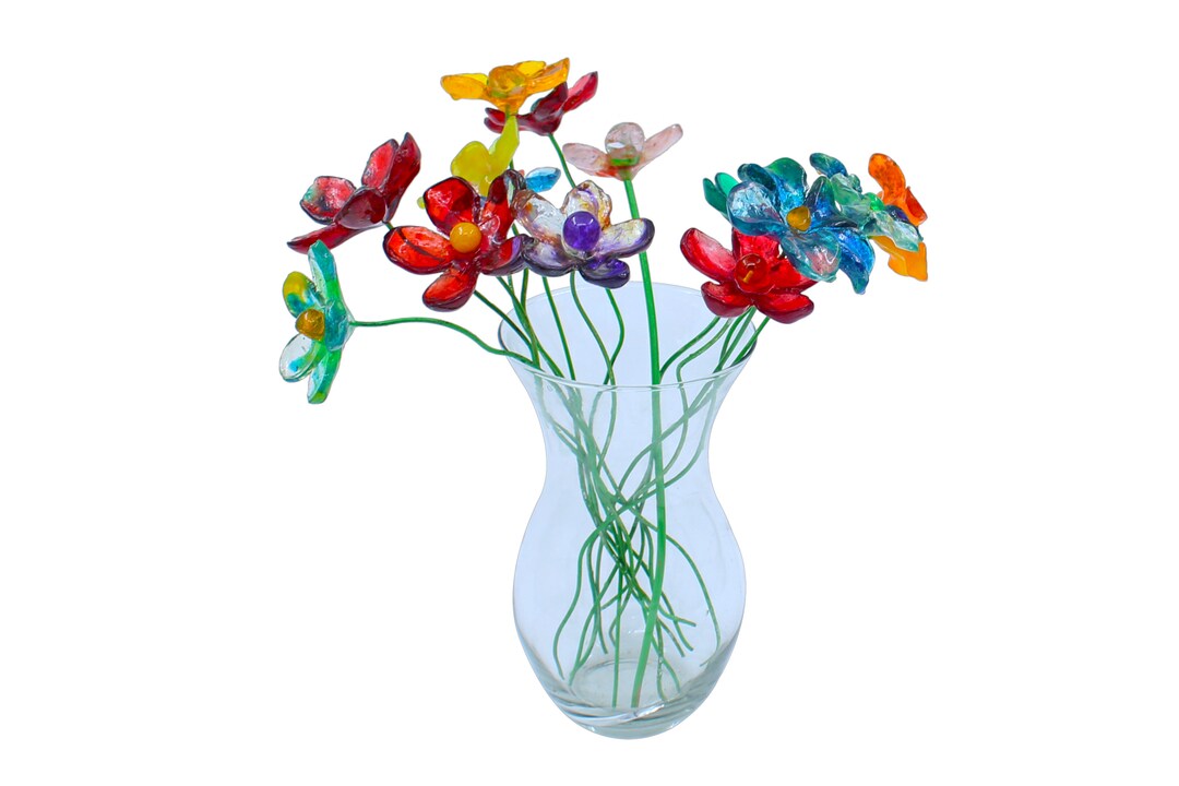 Resin Long-stem Artificial Colorfull Flowers Bouquet, Plant Lover Gift ...