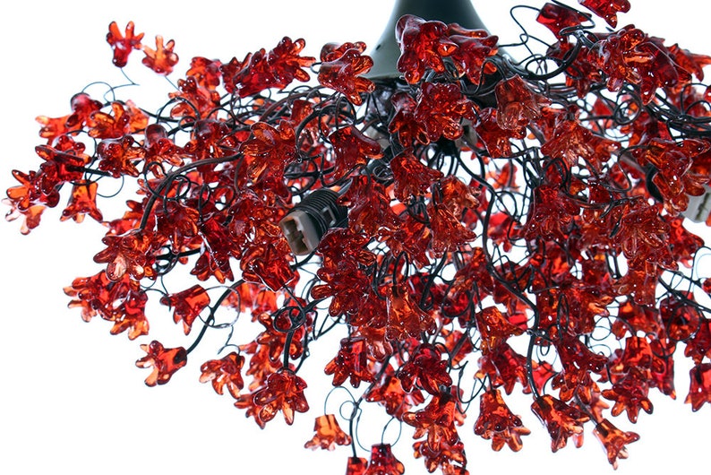 Romantic Red Chandeliers With Flowers, Hanging Lamp for Living Room ...
