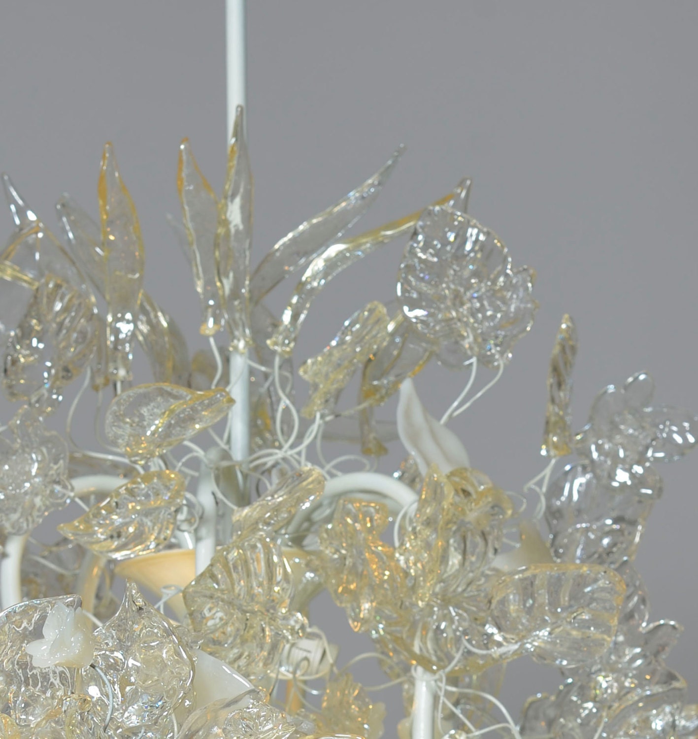 Chandelier Ceiling Light With Clear Transparent and White Leaves and ...