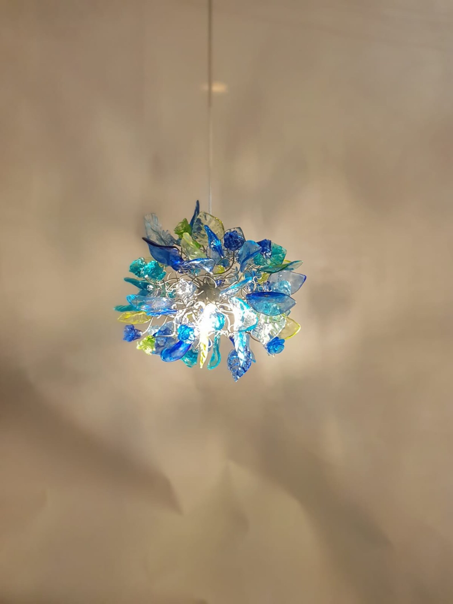 Pendant Lighting, Modern Blue Pendant With Sea Color Flowers and Leaves ...