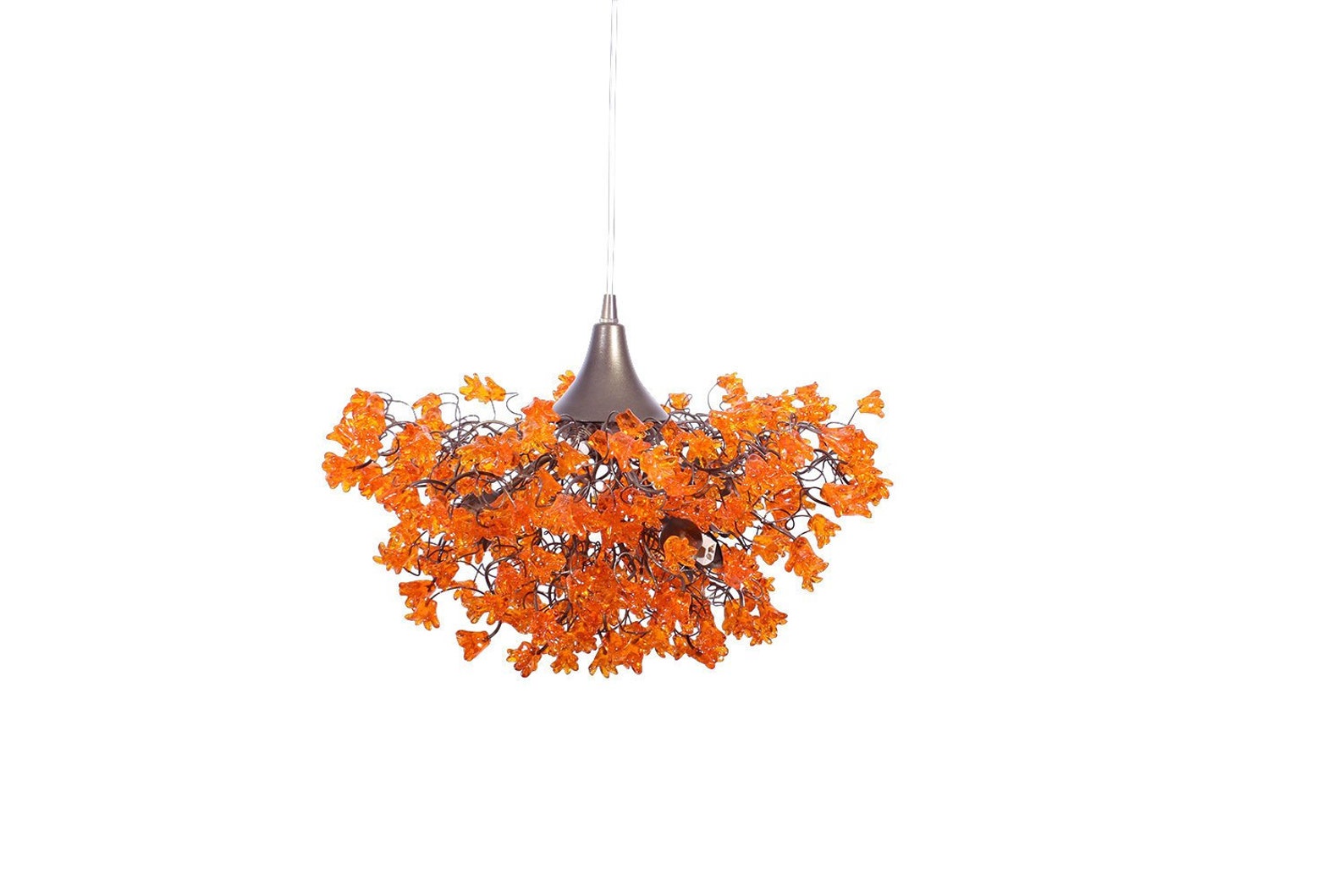 Orange Chandeliers With Flowers, Orange Hanging Lamp for Living Room ...