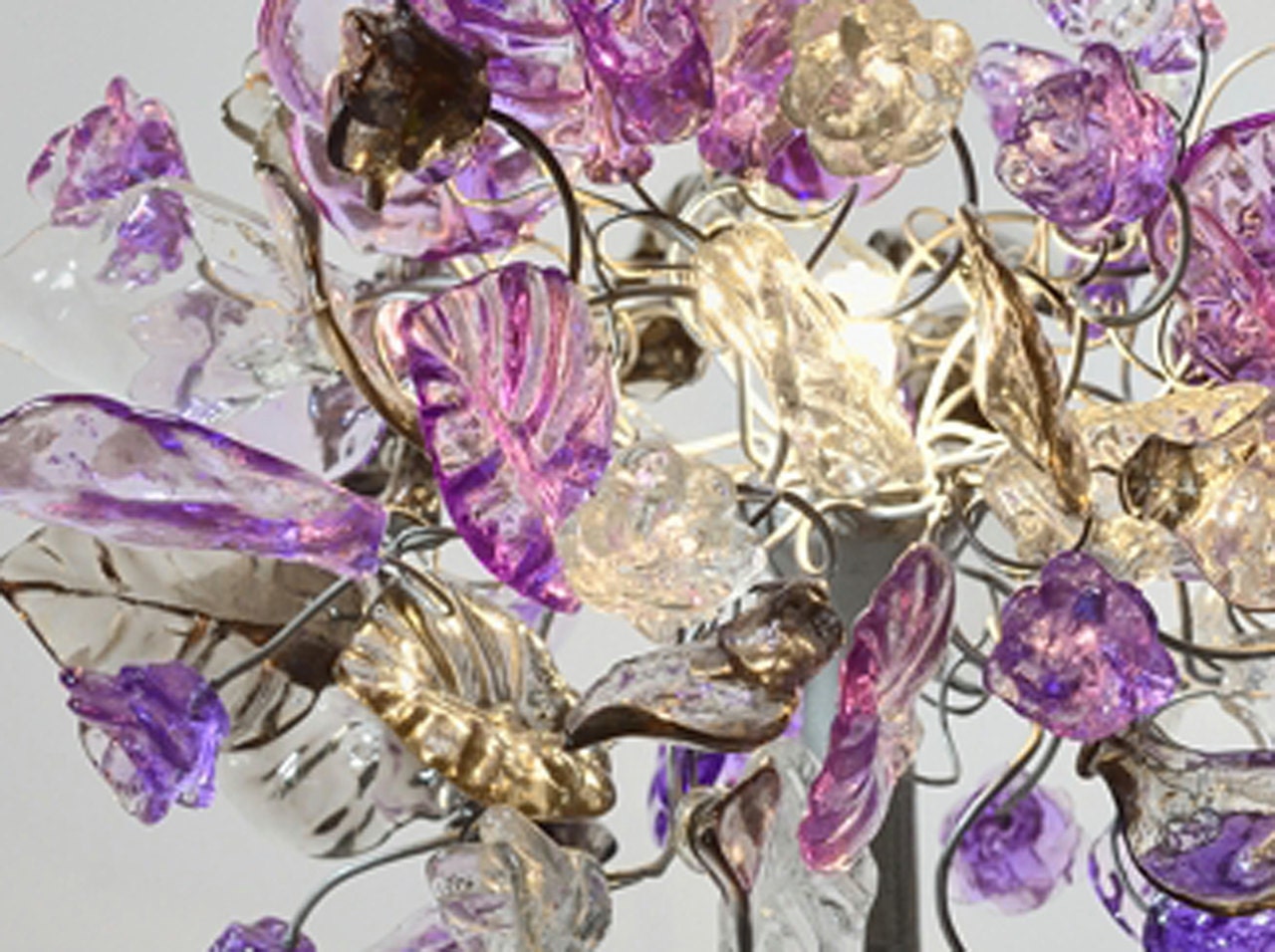 Unique Hand Made Purple Table Lamp With Flowers and Leaves - Etsy