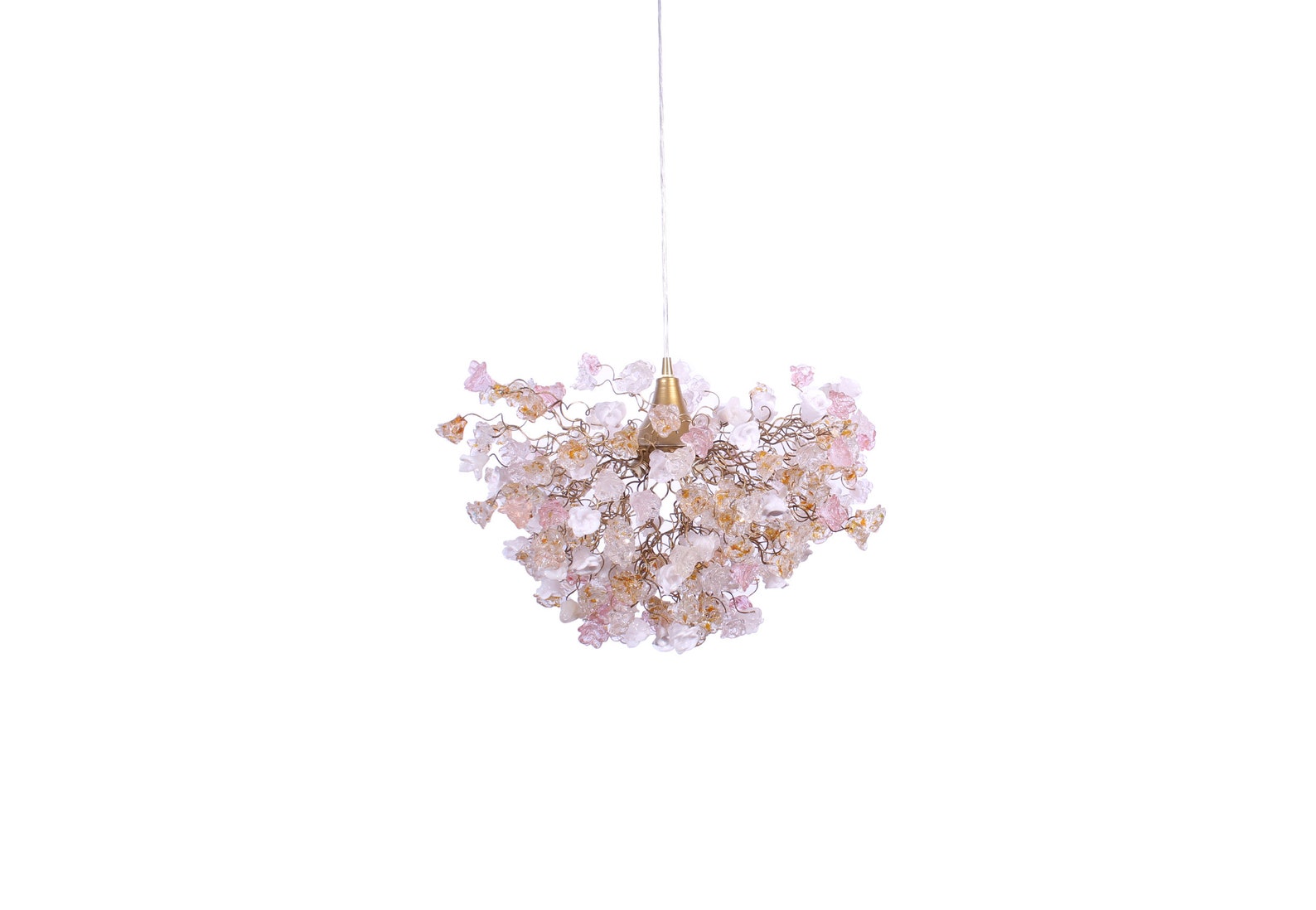 Modern Hanging Light With Clear, White and Gold Flowers for Living Room ...