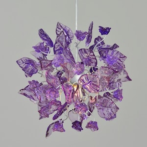 Purple Pendant Lighting With Flowers and Leaves a Unique Lighting - Etsy