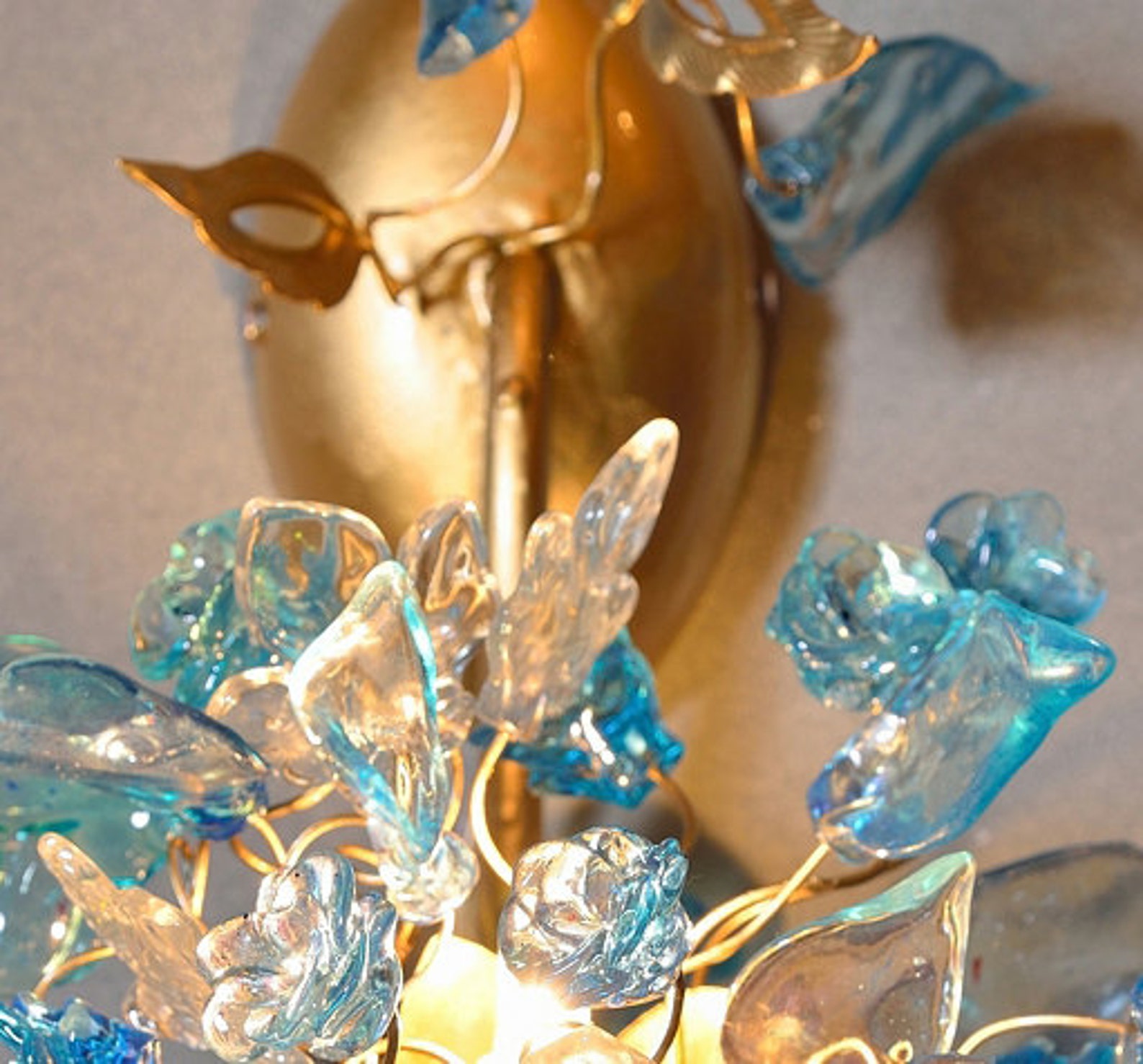 Wall Light Sconce With Shades of Blue Color and Clear Leaves | Etsy