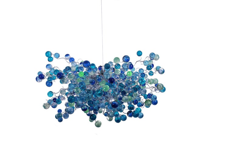 Blue Ceiling Lighting Fixture With Blue Bubbles for Dining Room, Living ...