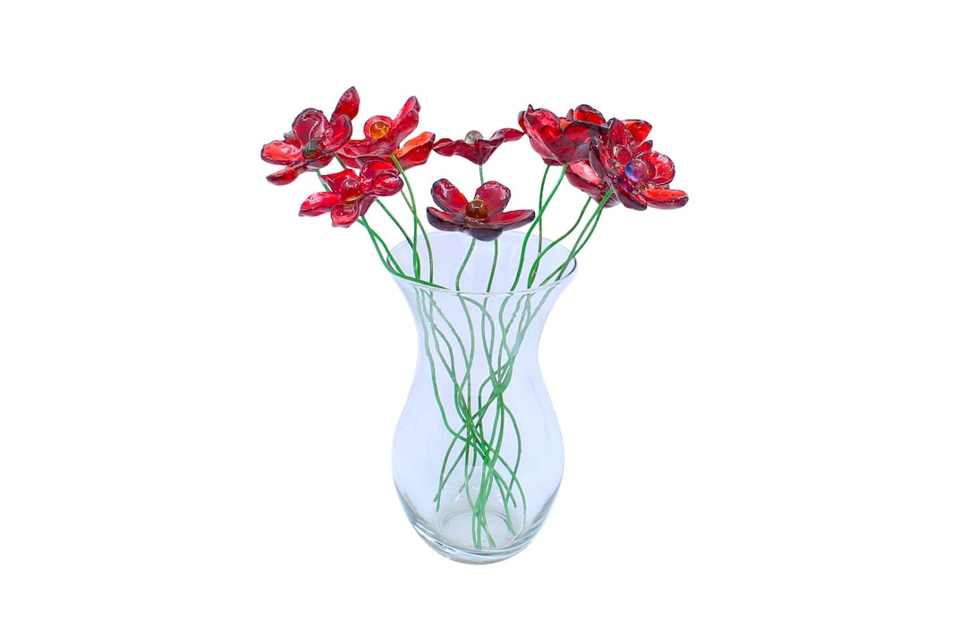 Resin Long-stem Artificial Red Flowers Bouquet, Plant Lover Gift, Plant ...