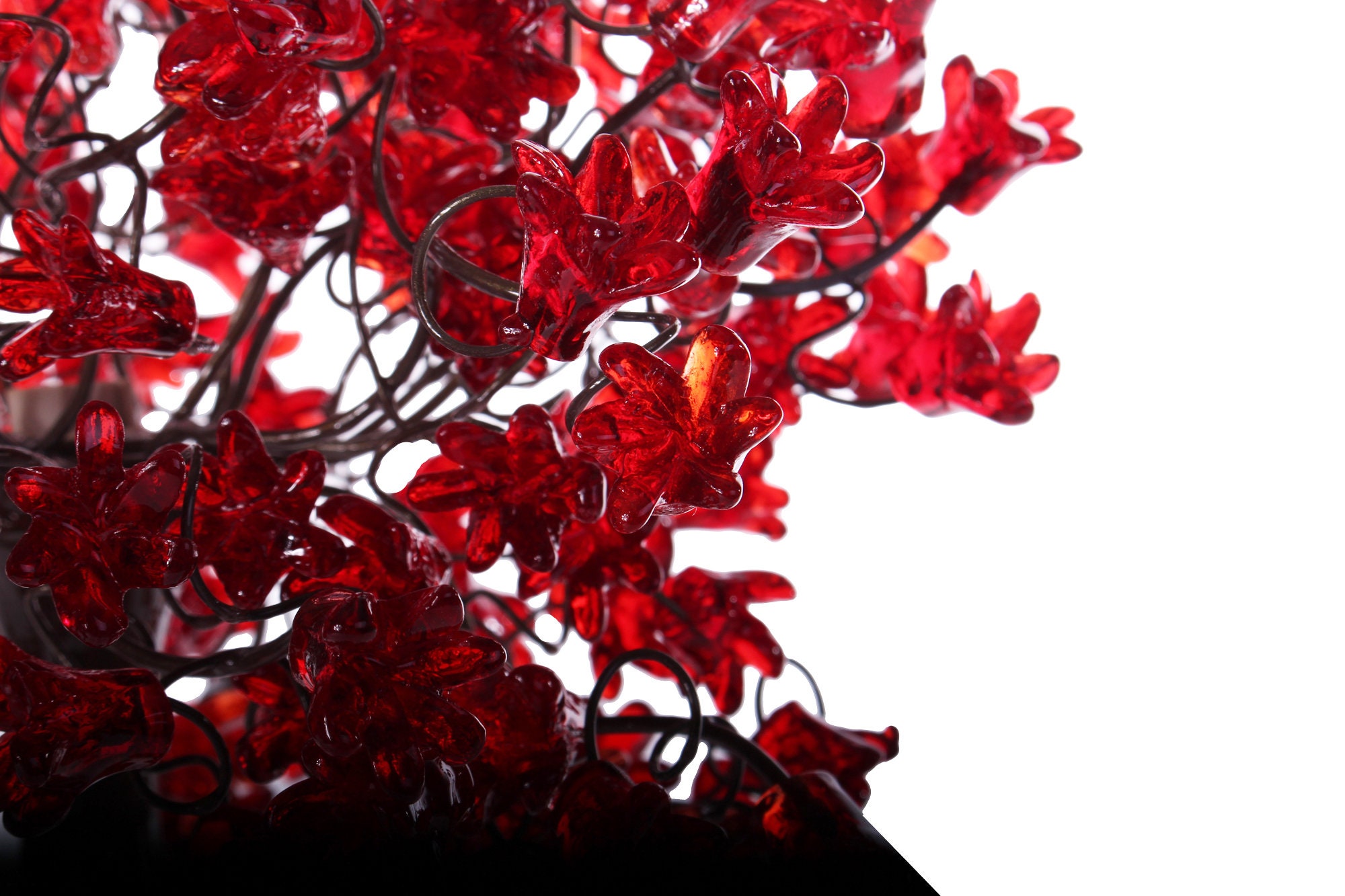 Red Table Lamp, Bedside Lamp With Red Jumping Flowers and Metal Wires ...