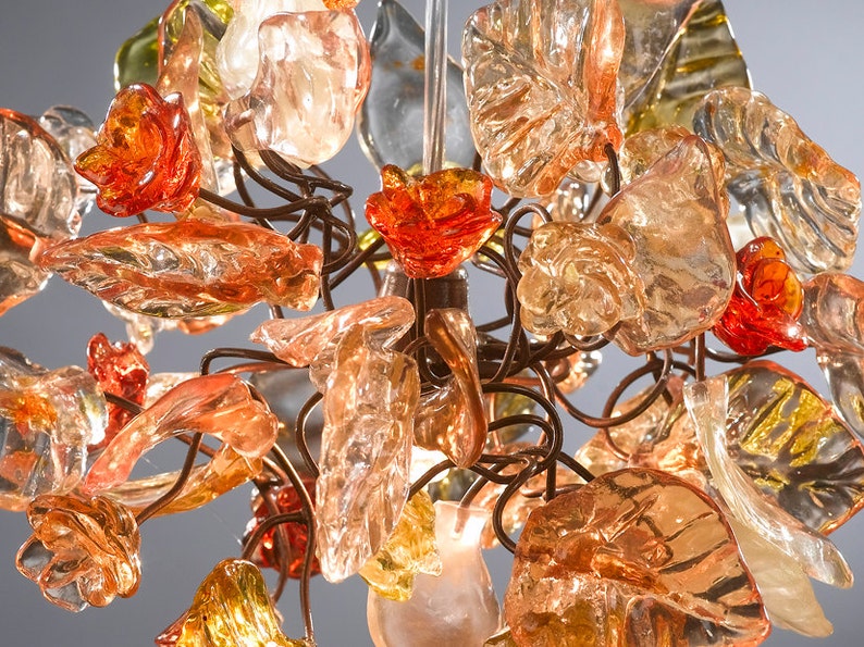 Pendant Light With Shades of Orange Color Flowers and Leaves for Hall ...