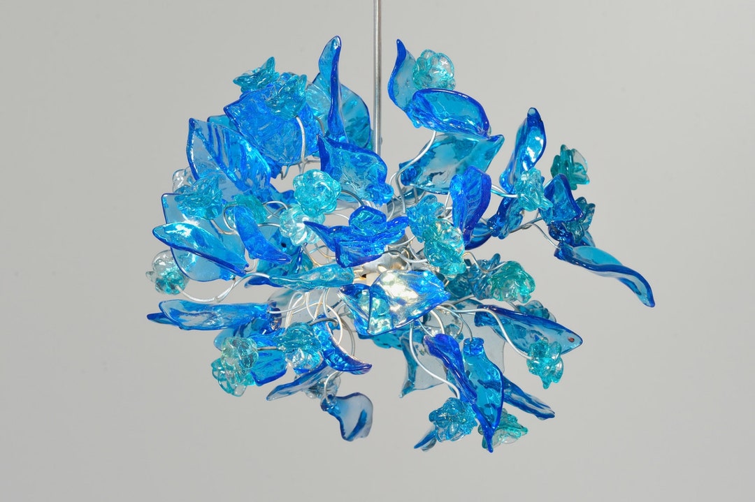 Blue Ceiling Lamp With Flowers and Leaves for Hall, Bathroom, Children ...