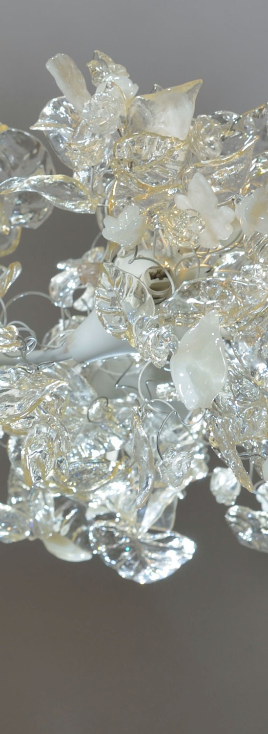 Chandelier Ceiling Light With Clear Transparent and White Leaves and ...