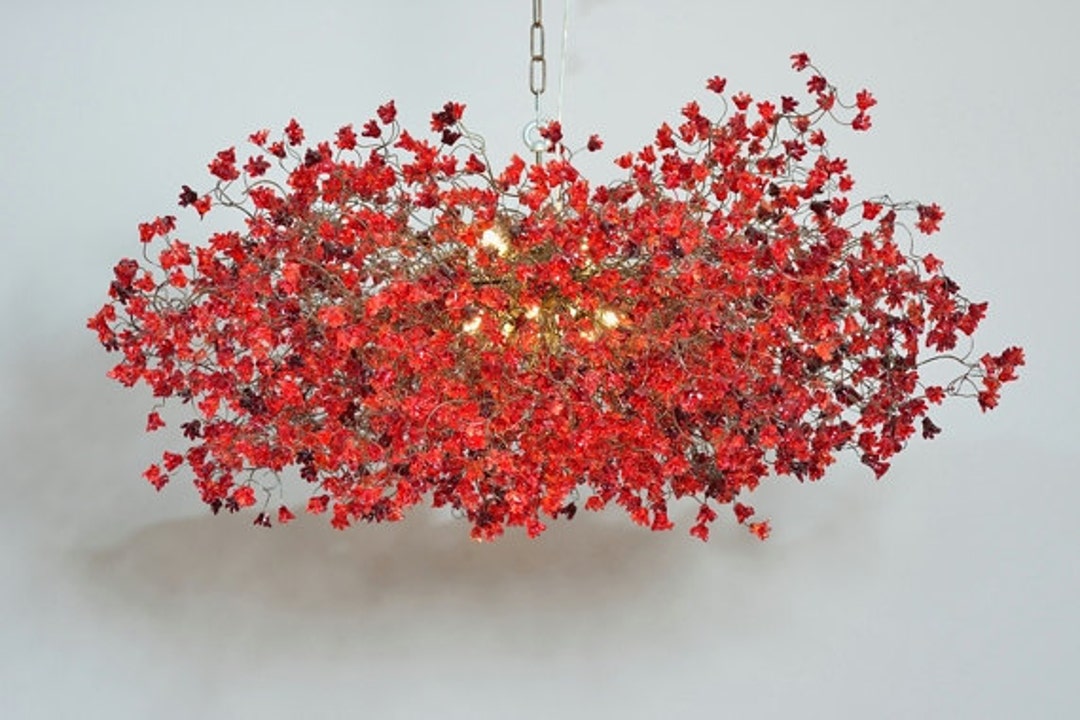 Large Red Chandelier Lighting, Unique Hanging Lighting With Red Flowers ...