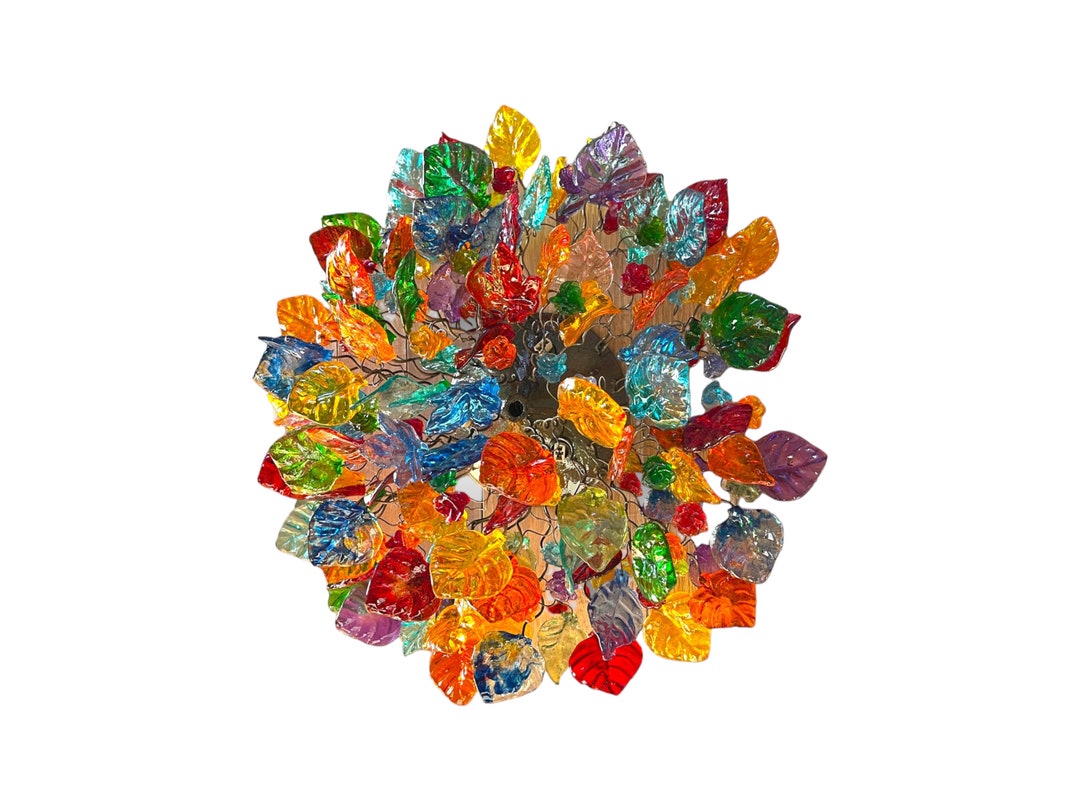 Flush Mount Ceiling Light With Rainbow Color Flowers and Leaves ...