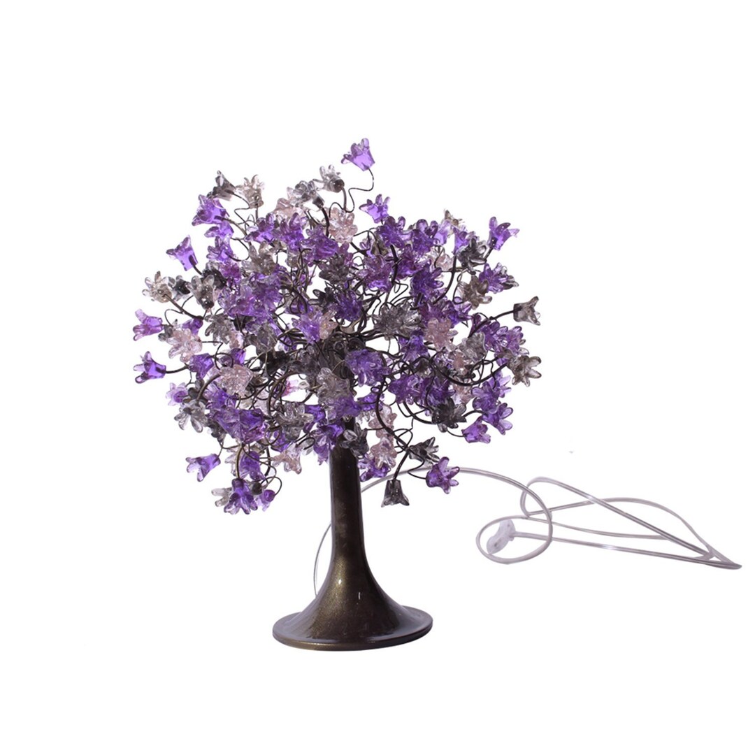 Purple Bedside Lamp, Table Lamp With Violet Gray and Clear Flowers ...