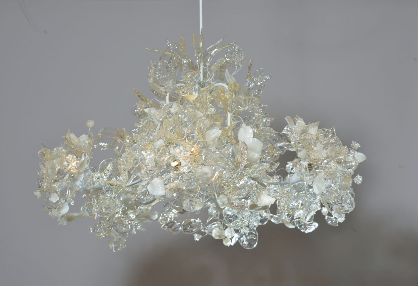 Chandelier Ceiling Light With Clear Transparent and White Leaves and ...