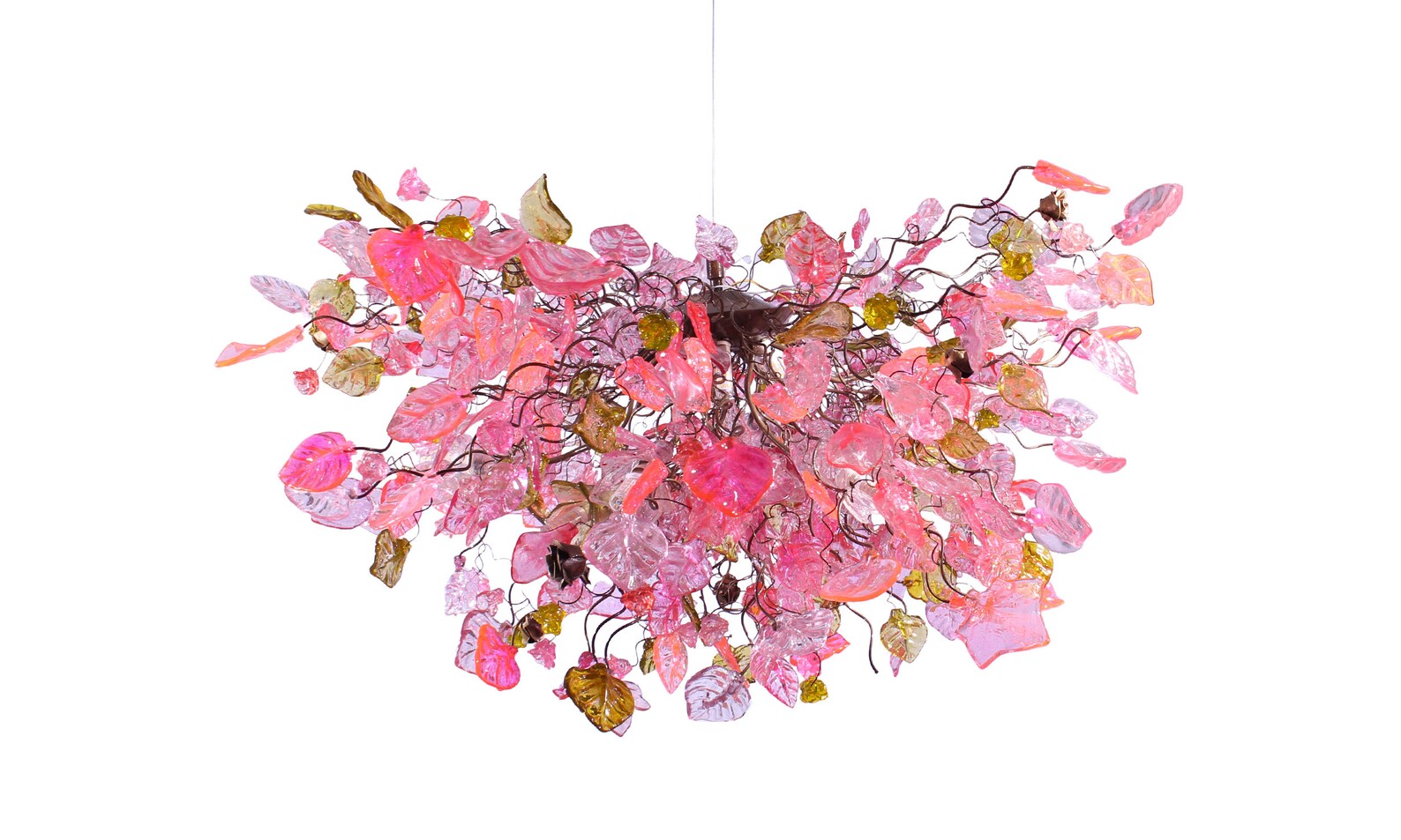 Hanging Chandeliers - Unique Light Fixtures Pink Flowers & Leaves for ...