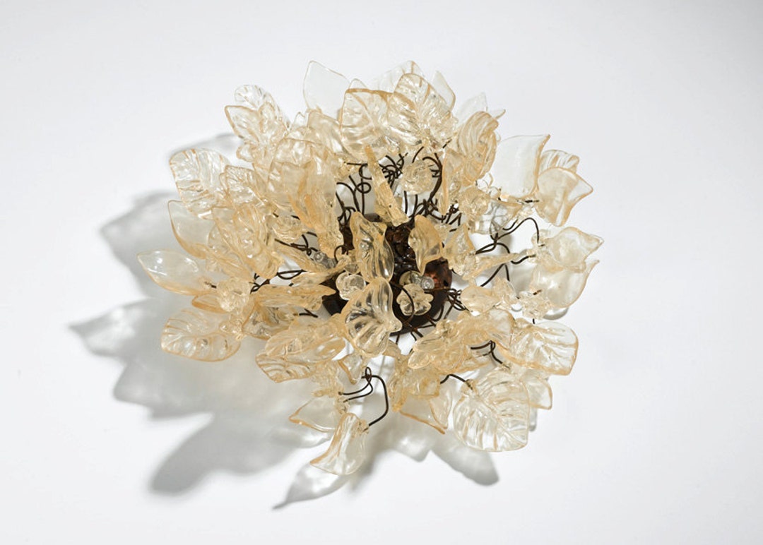 Floral Flush Mount Ceiling Light: Resin Flowers & Leaves, Bronze ...