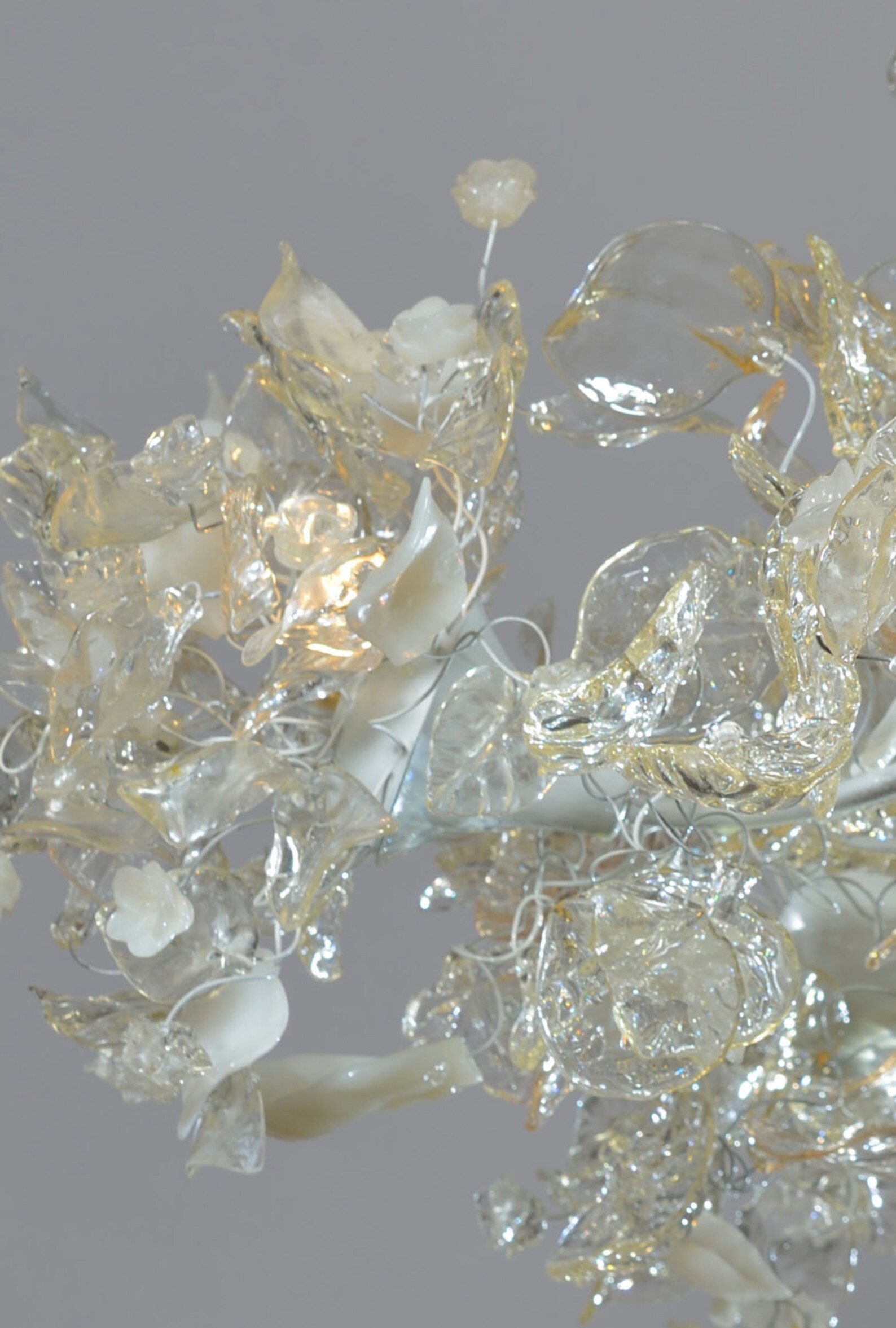 Chandelier Ceiling Light With Clear Transparent and White Leaves and ...