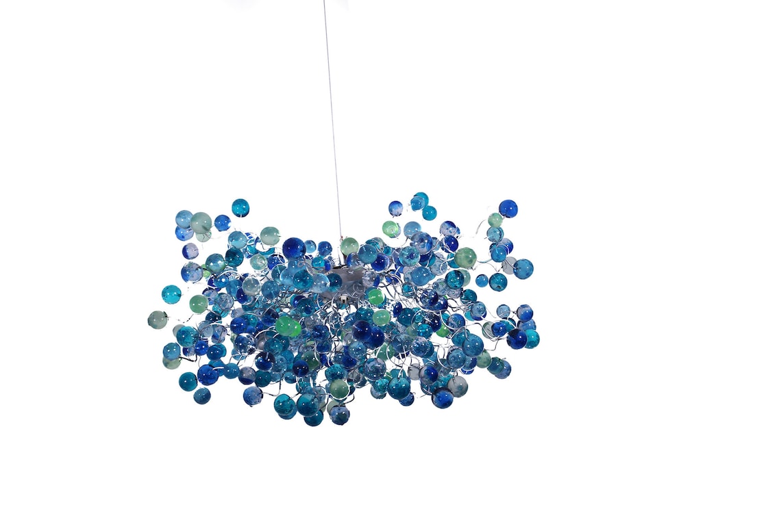 Blue Ceiling Lighting Fixture With Blue Bubbles for Dining | Etsy