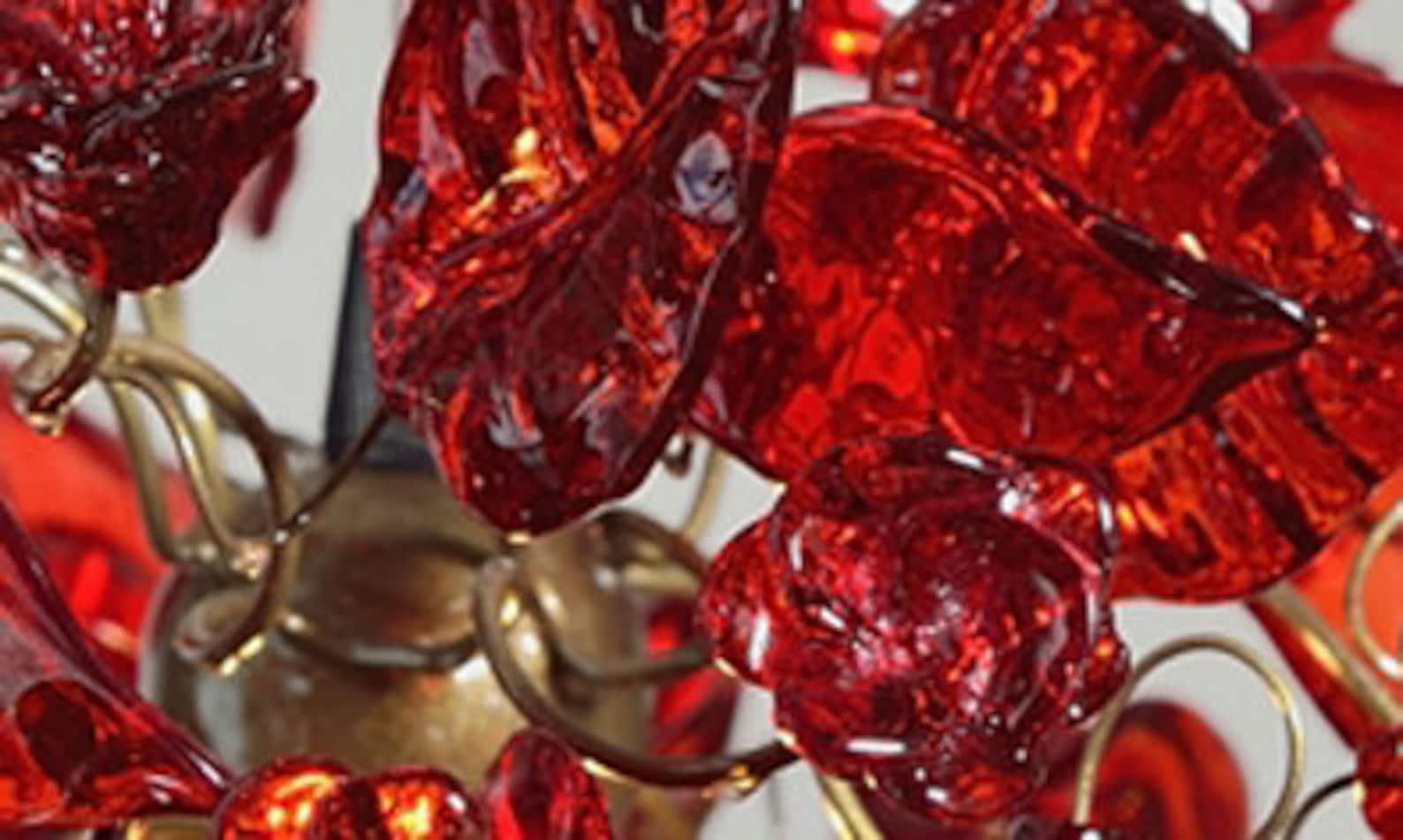 Red Light Fixtures With Red Flowers and Leaves for Hall Desk | Etsy