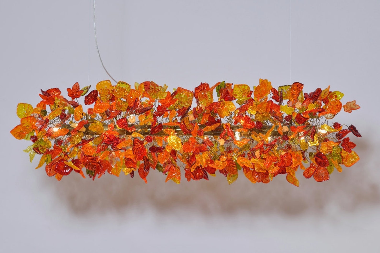 Ceiling Light Fixture With Warm Color Flower & Leaves Hanging - Etsy