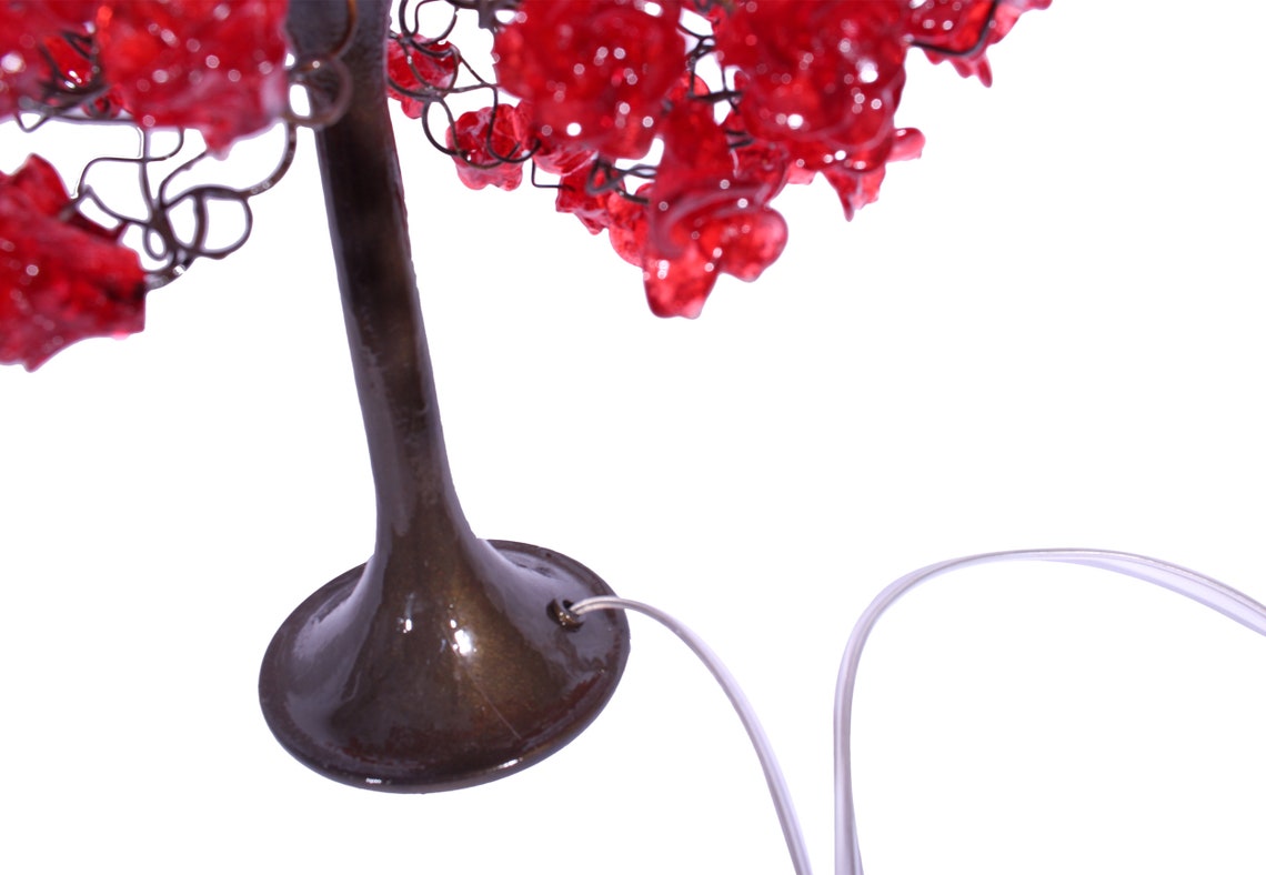 Red Table Lamp Bedside Lamps With Red Roses Flowers Romantic | Etsy