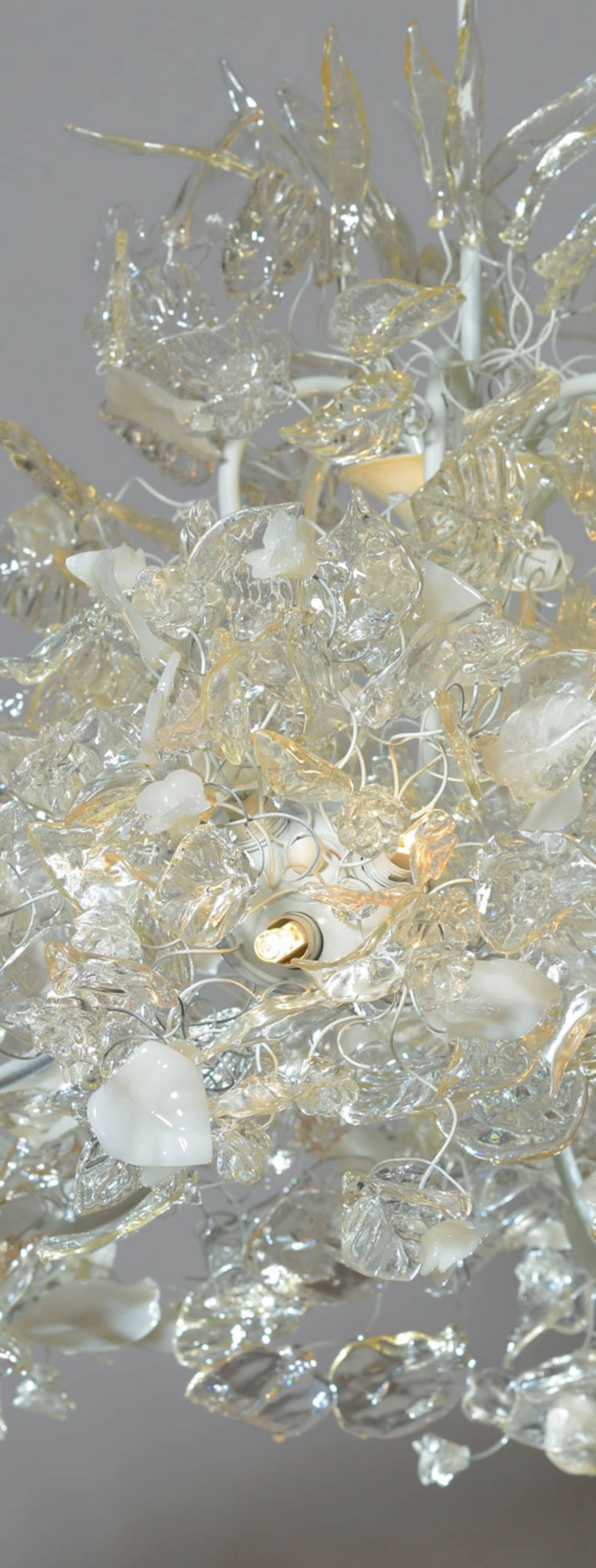 Chandelier Ceiling Light With Clear Transparent and White Leaves and ...