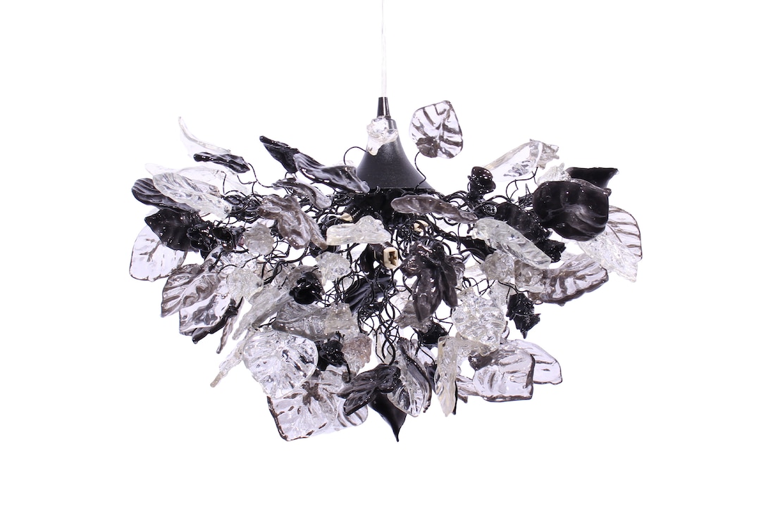 Elegant Flower and Leaf Chandelier With Stunning Gray Black and Clear ...