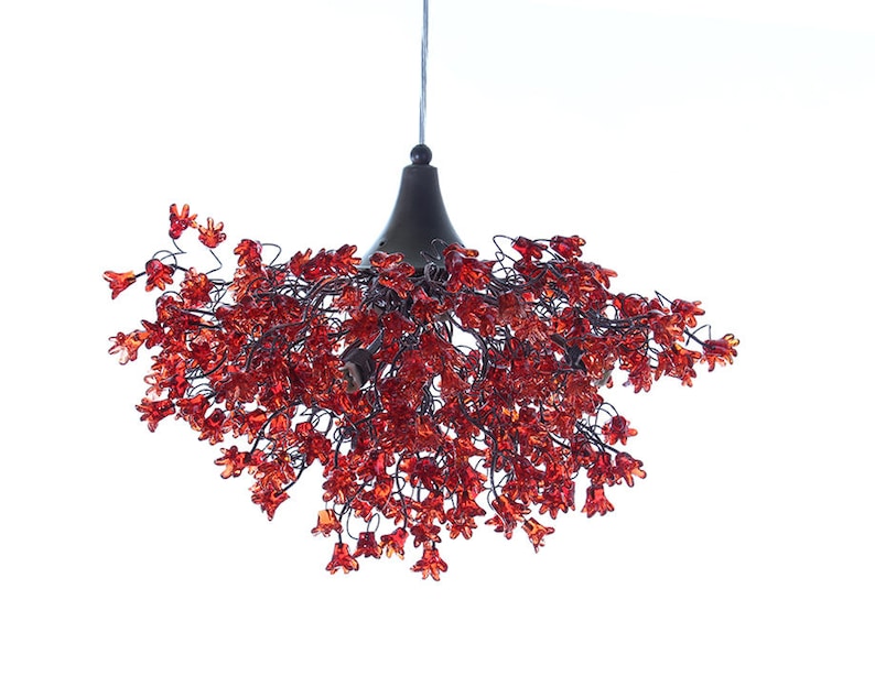 Romantic Red Chandeliers With Flowers, Hanging Lamp for Living Room ...