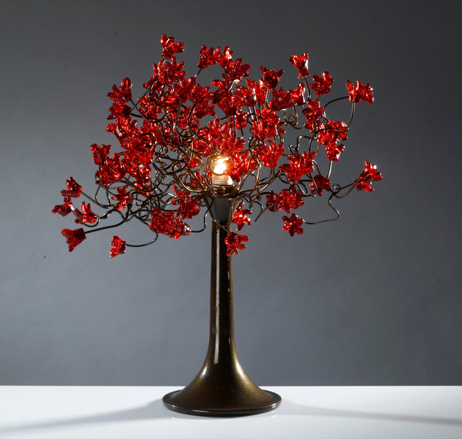 Red Table Lamp Bedside Lamp With Red Jumping Flowers and | Etsy