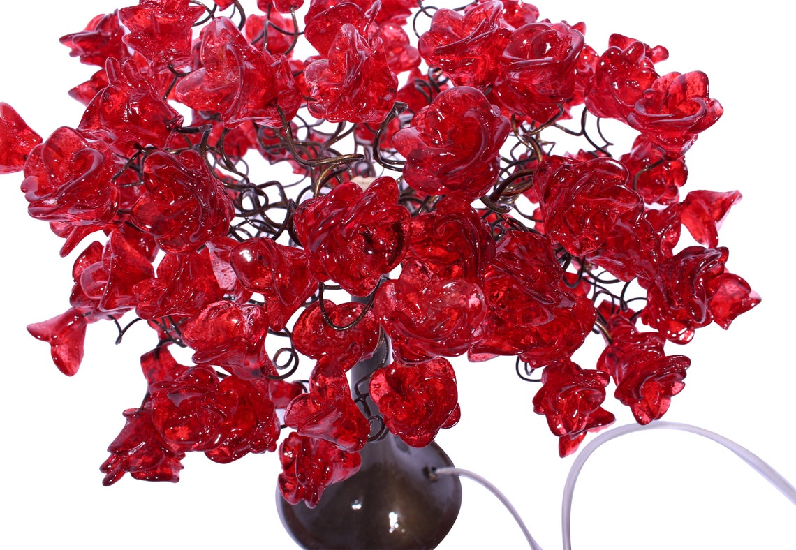 Red Table Lamp Bedside Lamps With Red Roses Flowers Romantic | Etsy