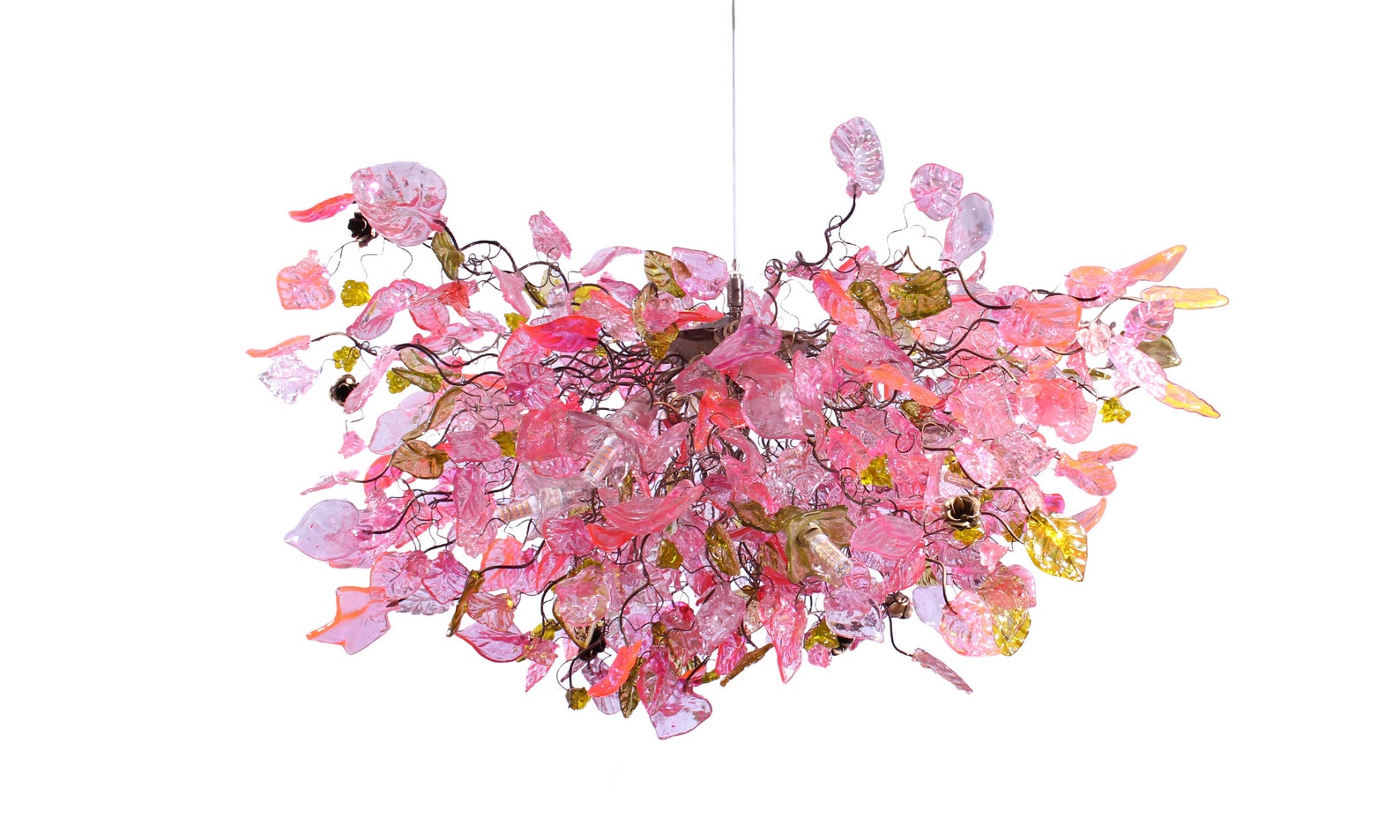 Hanging Chandeliers - Unique Light Fixtures Pink Flowers & Leaves for ...