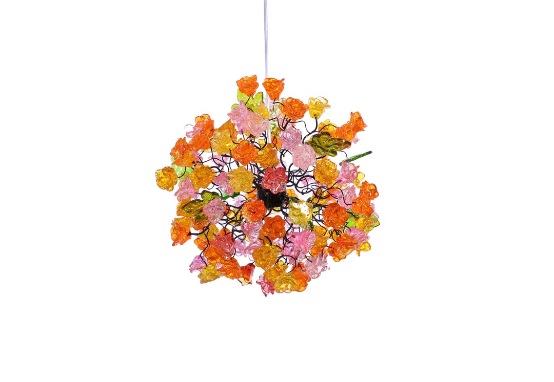 Hanging Pendant Lighting With Ping and Orang Roses Flowers for Children ...
