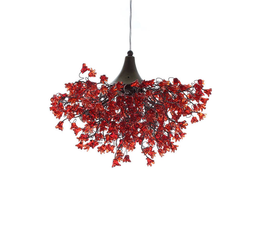 Romantic Red Chandeliers With Flowers, Hanging Lamp for Living Room ...