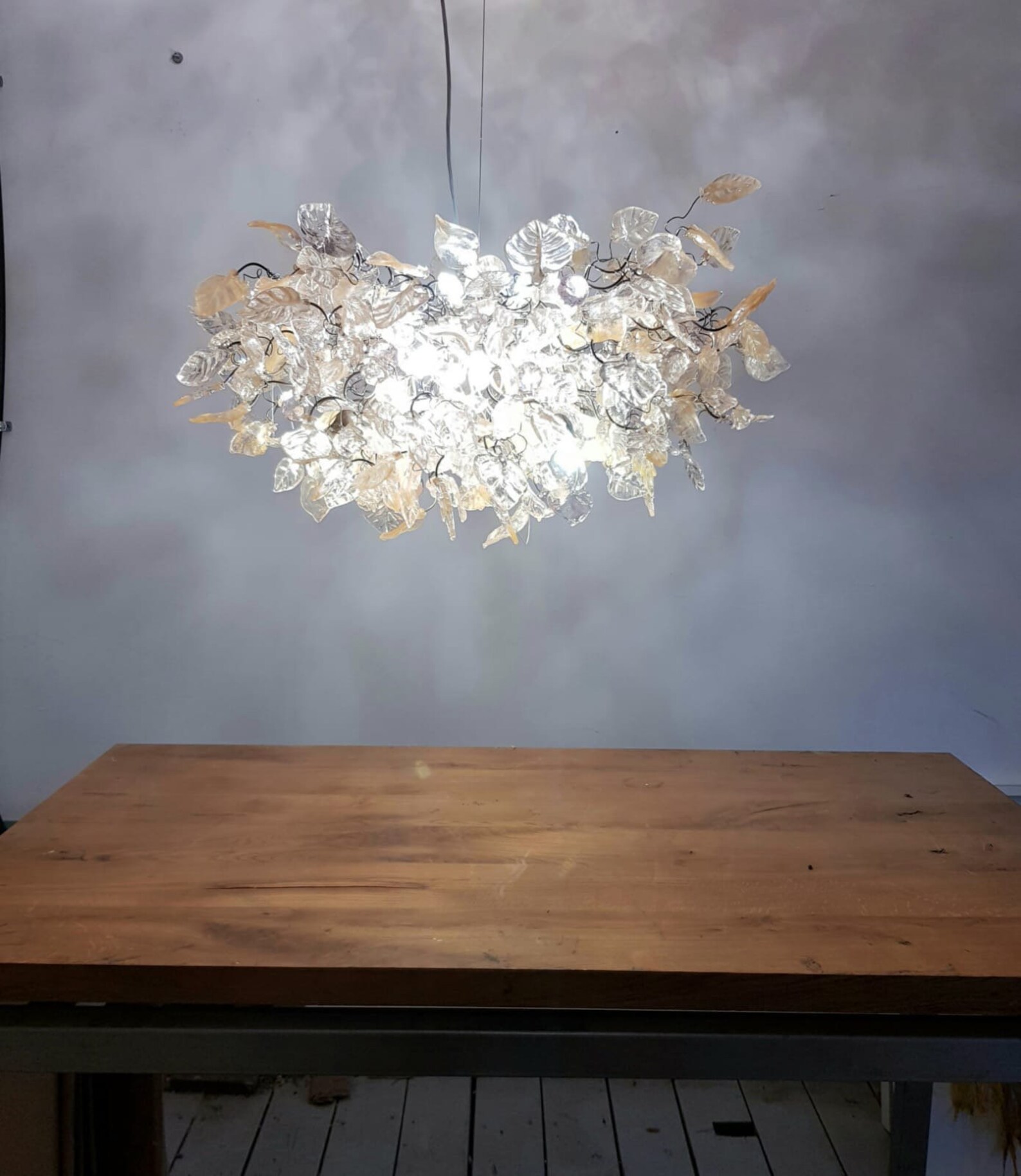 Hanging Ceiling Light With White and Clear Leaves and Flowers - Etsy