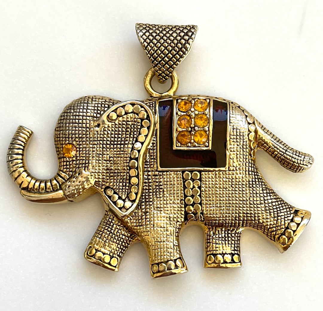 Vintage Elephant Pendant, Rhinestone Elephant Pendant, Trunk up ...