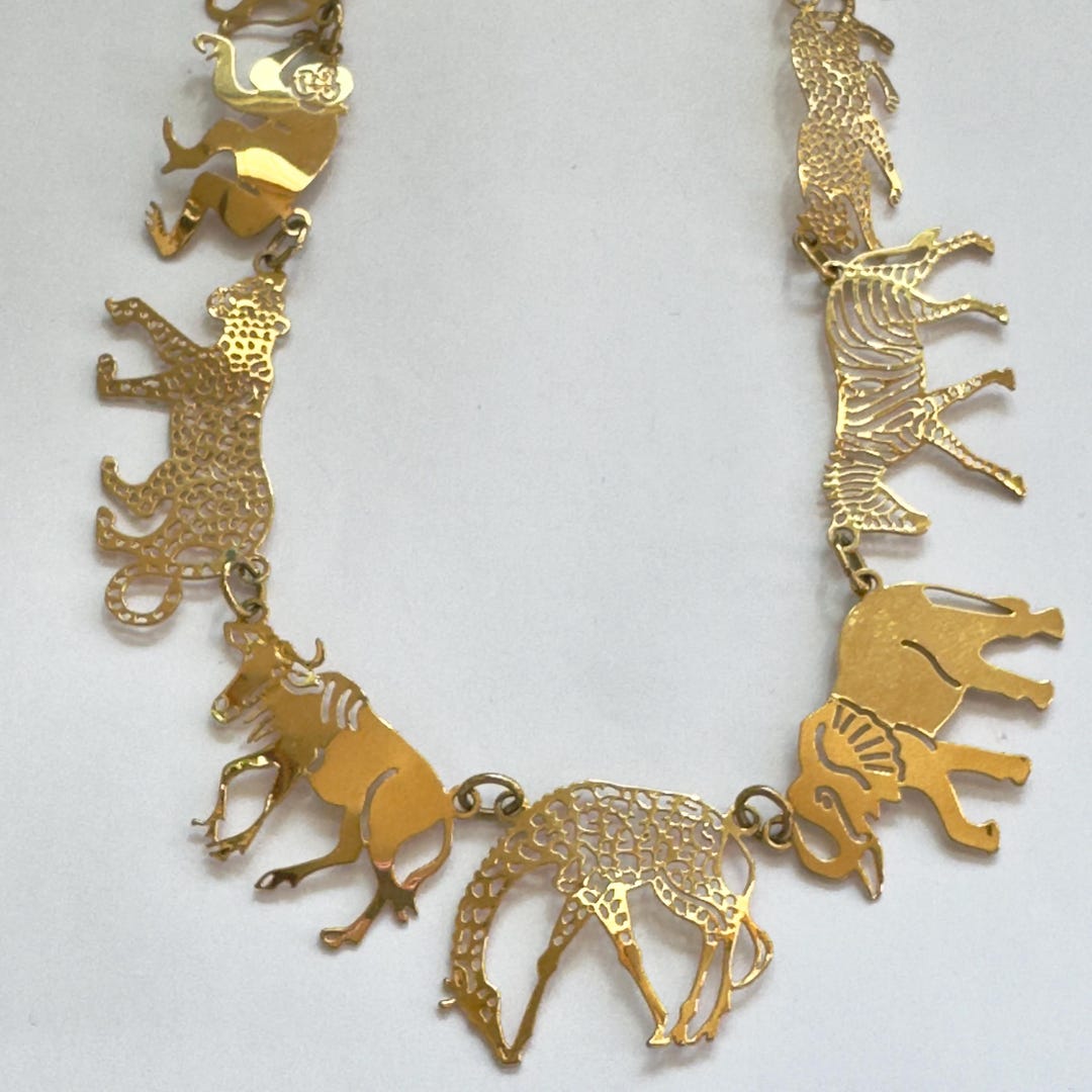 Wild Bryde Jungle Safari Necklace, Gold Plated 21 Inch Bib Necklace ...