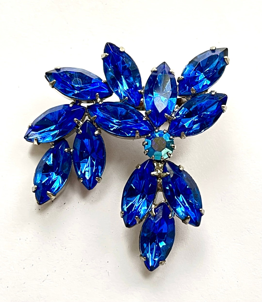 Vintage Rhinestone Brooch, Blue Navettes, Something Blue Wedding Pin ...