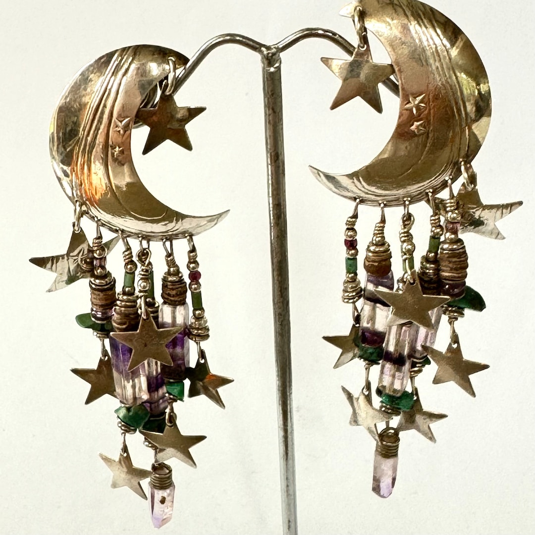 Tabra Celestial Earrings, Moon and Star Earrings, Sterling Silver Boho ...