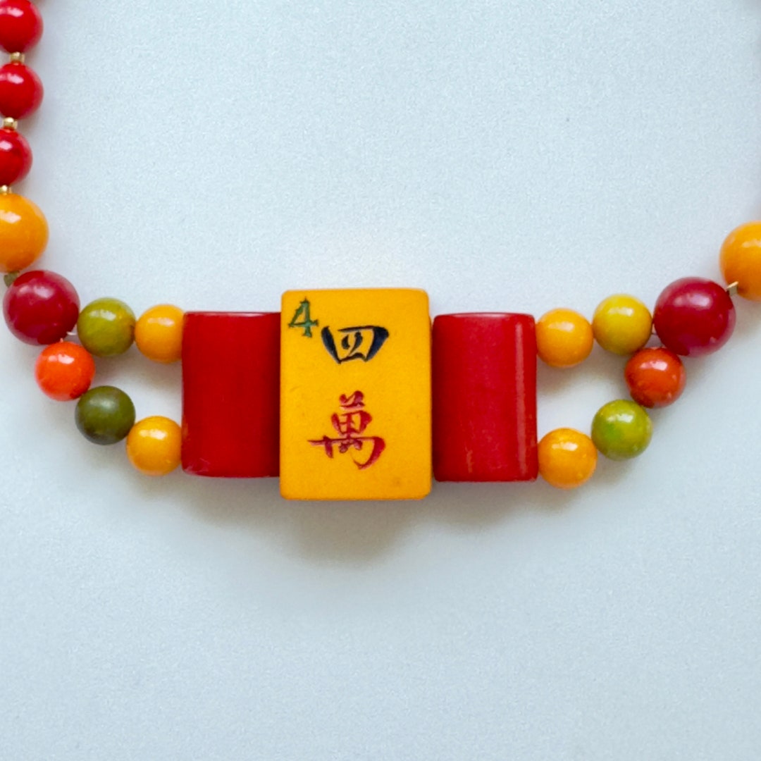 Vintage Bakelite Mahjong Necklace, Butterscotch Bakelite Mah-jong Tile ...