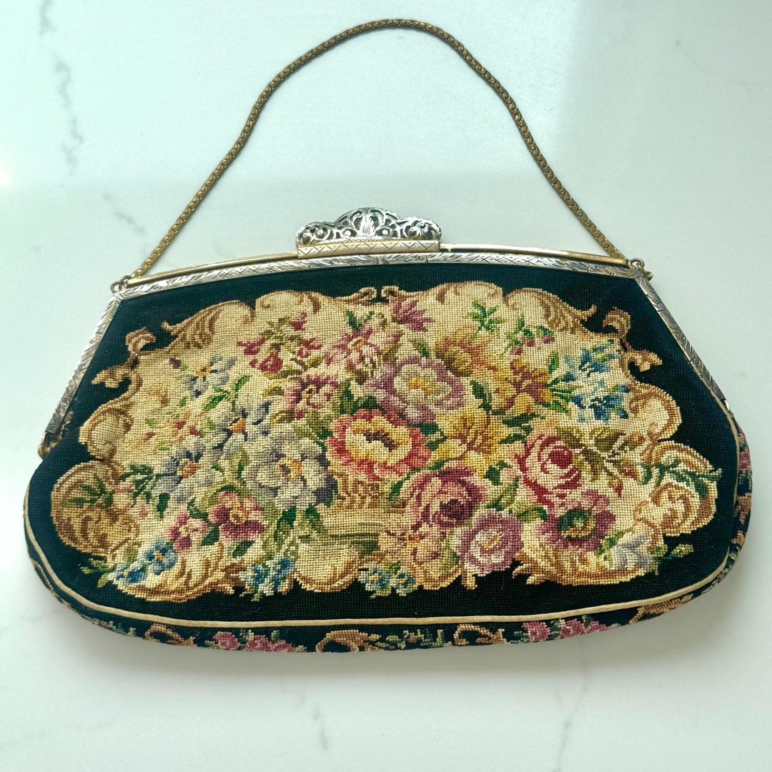 Vintage Needlepoint Purse, 1950s Austrian Floral Needlepoint Handbag ...