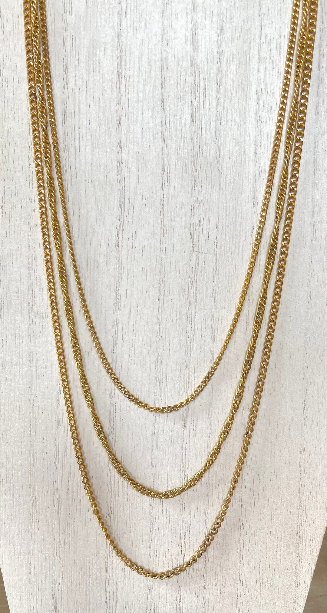 Vintage Triple Strand Chain Link Necklace, Gold Chain Links, 22 Inch ...