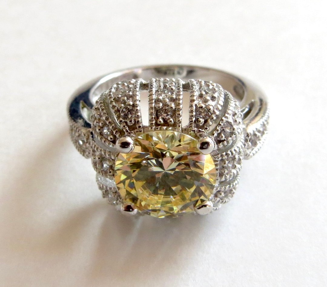 Espo Sterling CZ Ring, Citrine CZ, Vintage Sparkling Beauty, Size 6 ...