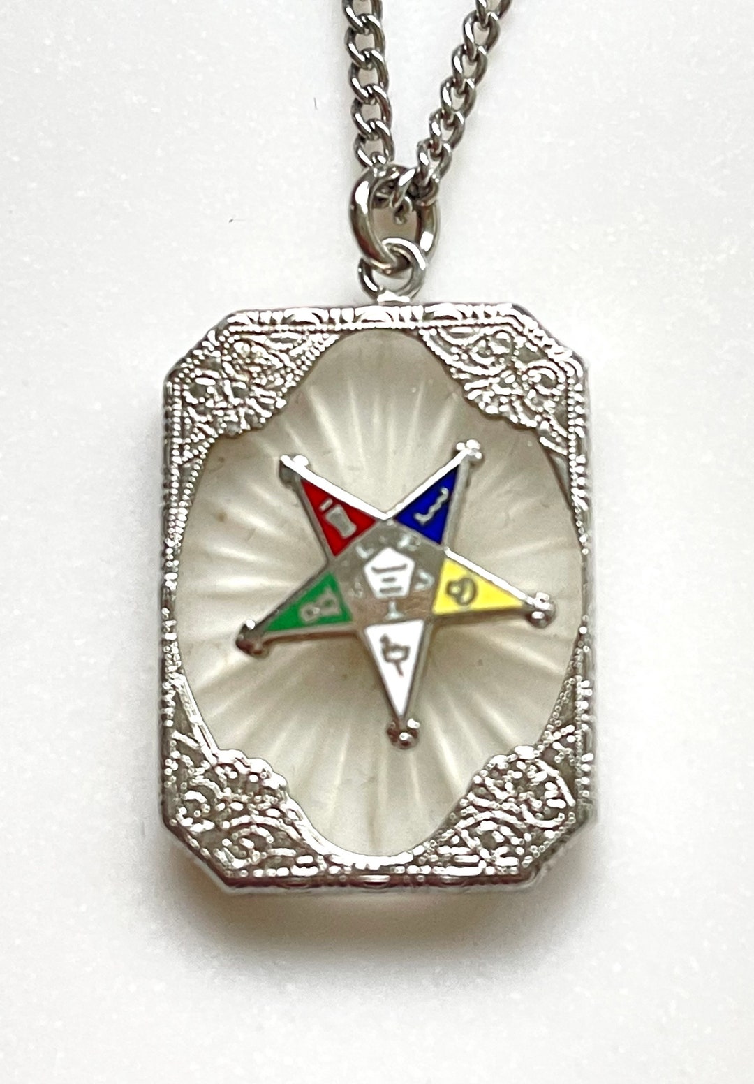 Antique Masonic Camphor Glass Pendant Necklace, Art Deco Antique ...