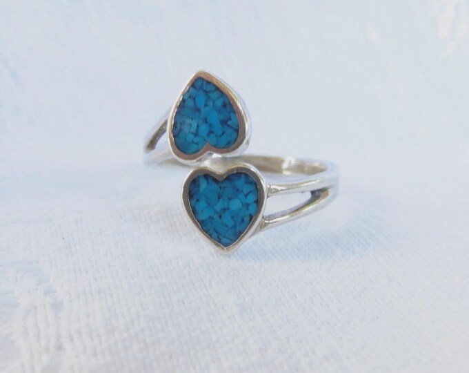 Sterling Turquoise Heart Ring, Double Turquoise Hearts, Southwest Style ...
