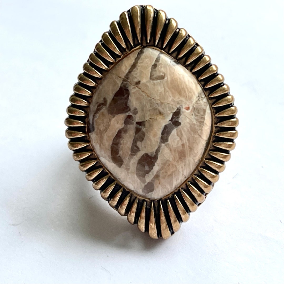 Barse Bronze Jasper Ring, Ornate Open Sides, Big Bold Ring, Vintage ...