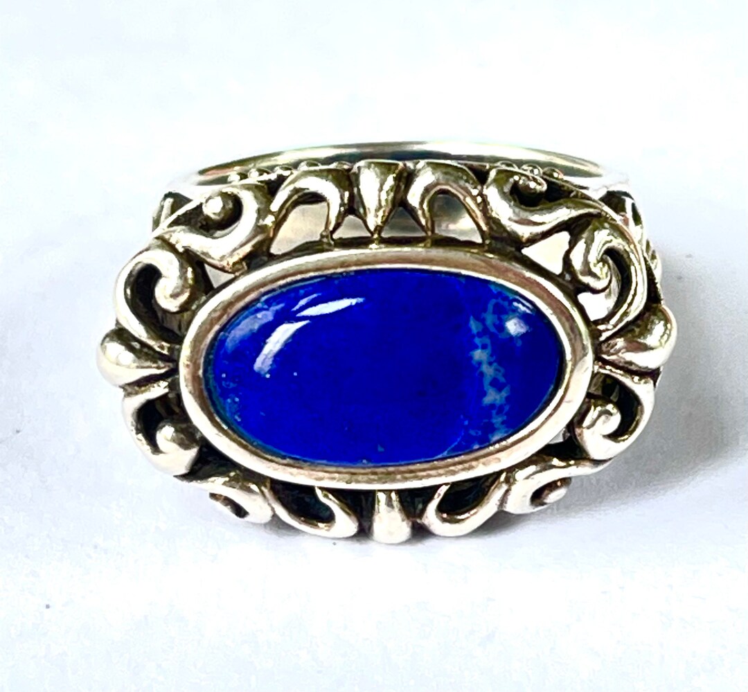 Vintage Sterling Lapis Ring, Heavy Onate Openwork Silver Filigree ...