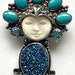 Sajen Moon Face Pendant Brooch, Blue Topaz Stone, Blue Druzy, Turquoise ...
